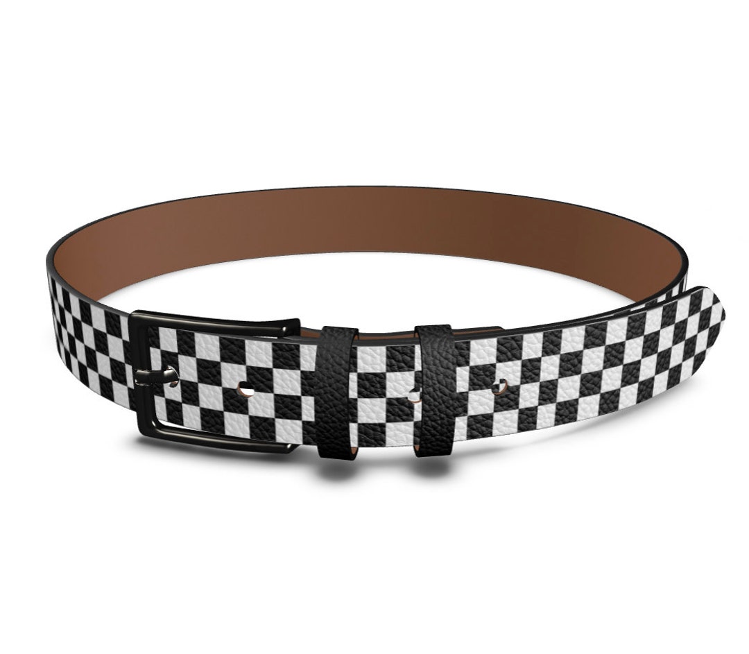 Checkered Mens Leather Belt Handmade Black and White Leather - Etsy Polska
