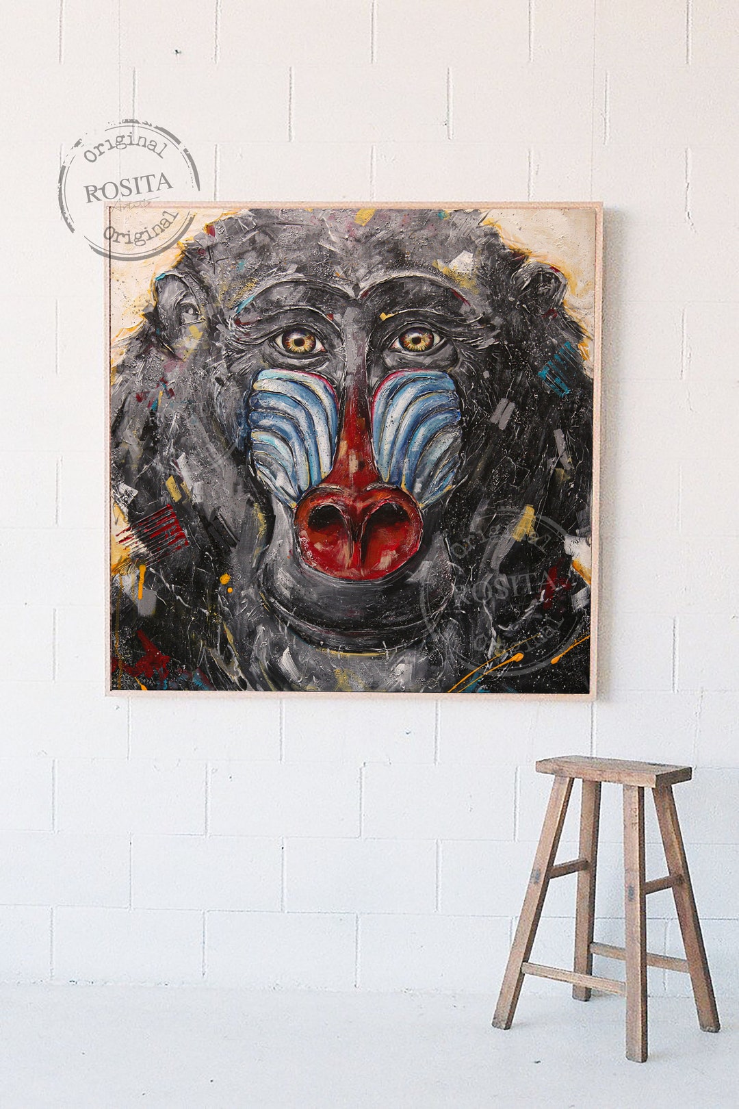Mandrill Portrait, Animal Portrait Painting, Original Acrylic Painting ...