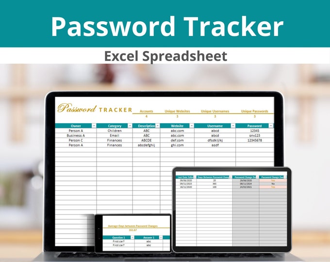 Colorful Password Log Excel Template / Instant Digital Download - Etsy ...