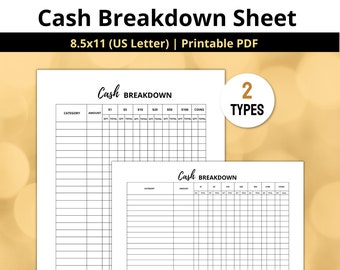 Printable Cash Breakdown Sheet PDF, Money Breakdown Form by ...