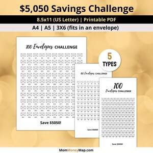 5k Savings Challenge Printable PDF, Save 5000 in 100 Days, 100 Envelope ...