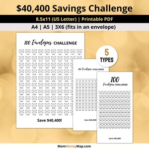 40k Savings Challenge Printable PDF, Save 40000 in 100 Days, 100 ...