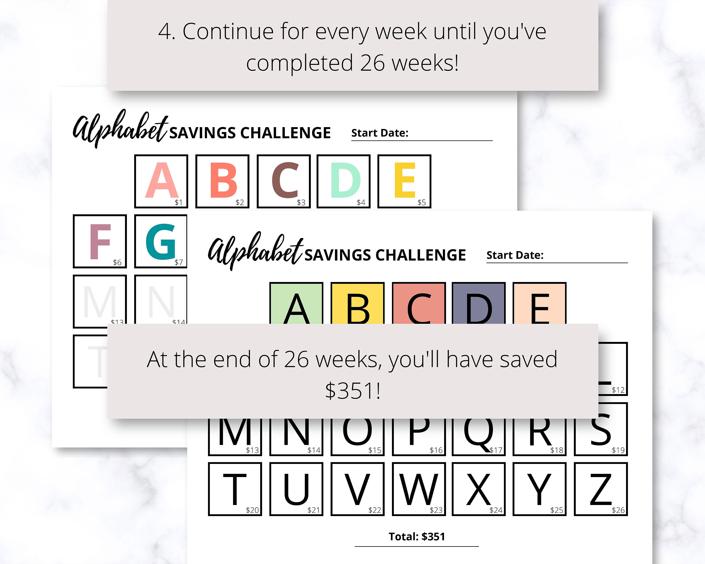 Alphabet Savings Challenge Printable PDF, 26 Weeks Savings Challenges ...
