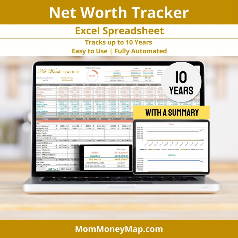 Net Worth Tracker Spreadsheet Template, Financial Net Worth Excel ...
