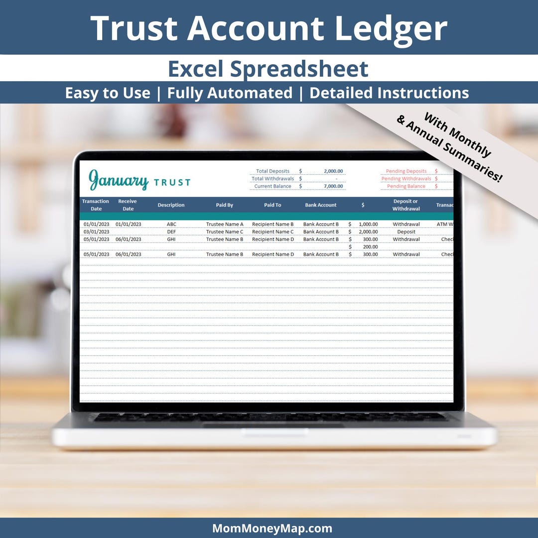 Trust Account Ledger Register With Monthly and Annual Summaries Excel ...