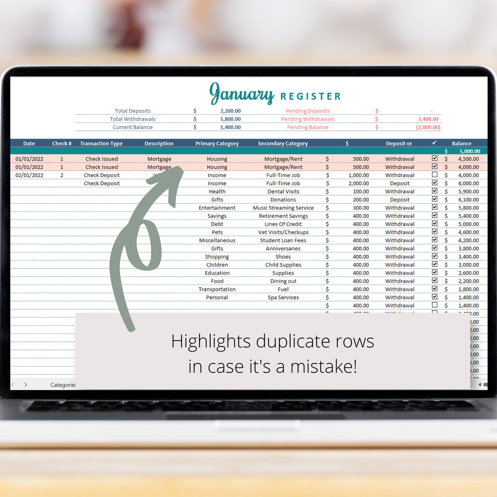 2 Checkbook Registers With Monthly and Annual Summaries Excel ...