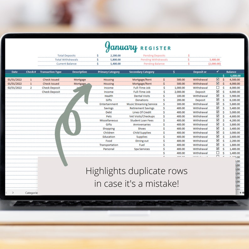 2 Checkbook Registers With Monthly and Annual Summaries Excel ...