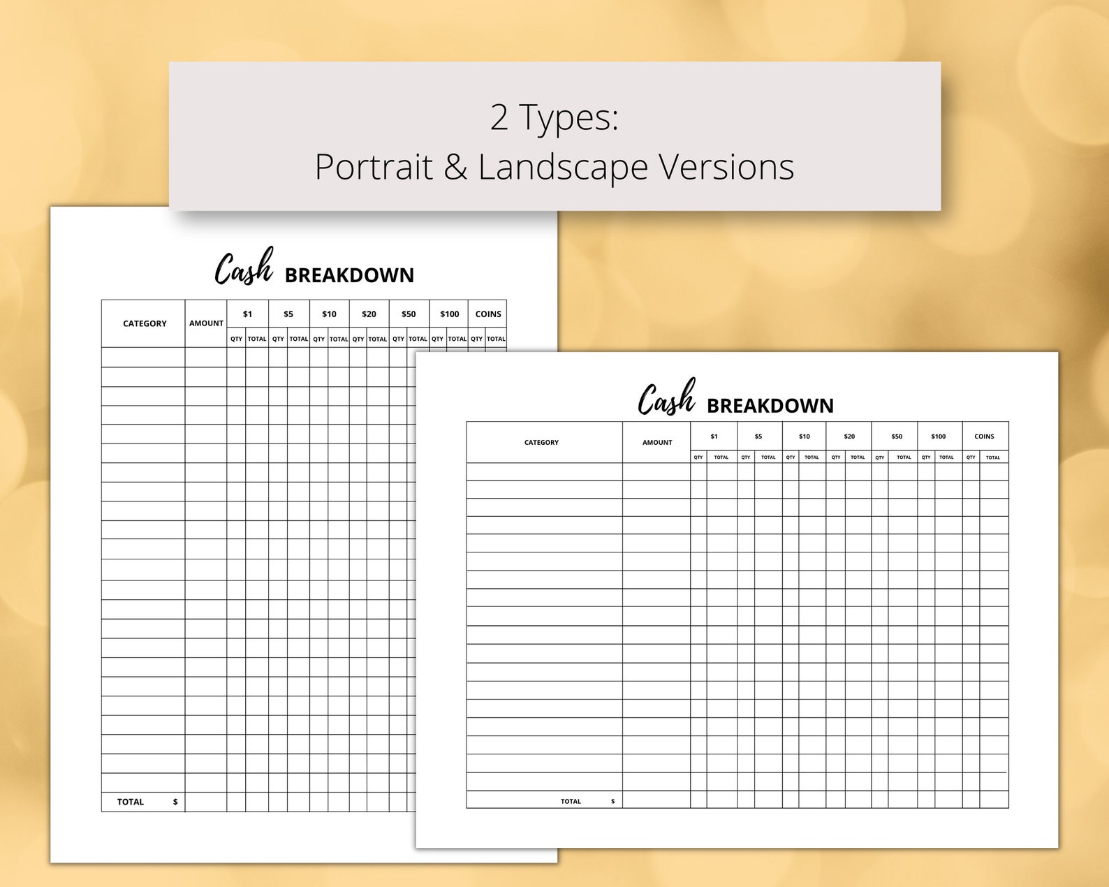 Cash Breakdown Sheet Printable PDF, Money Breakdown Form by ...
