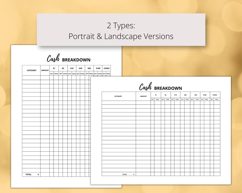 Cash Breakdown Sheet Printable PDF, Money Breakdown Form by ...