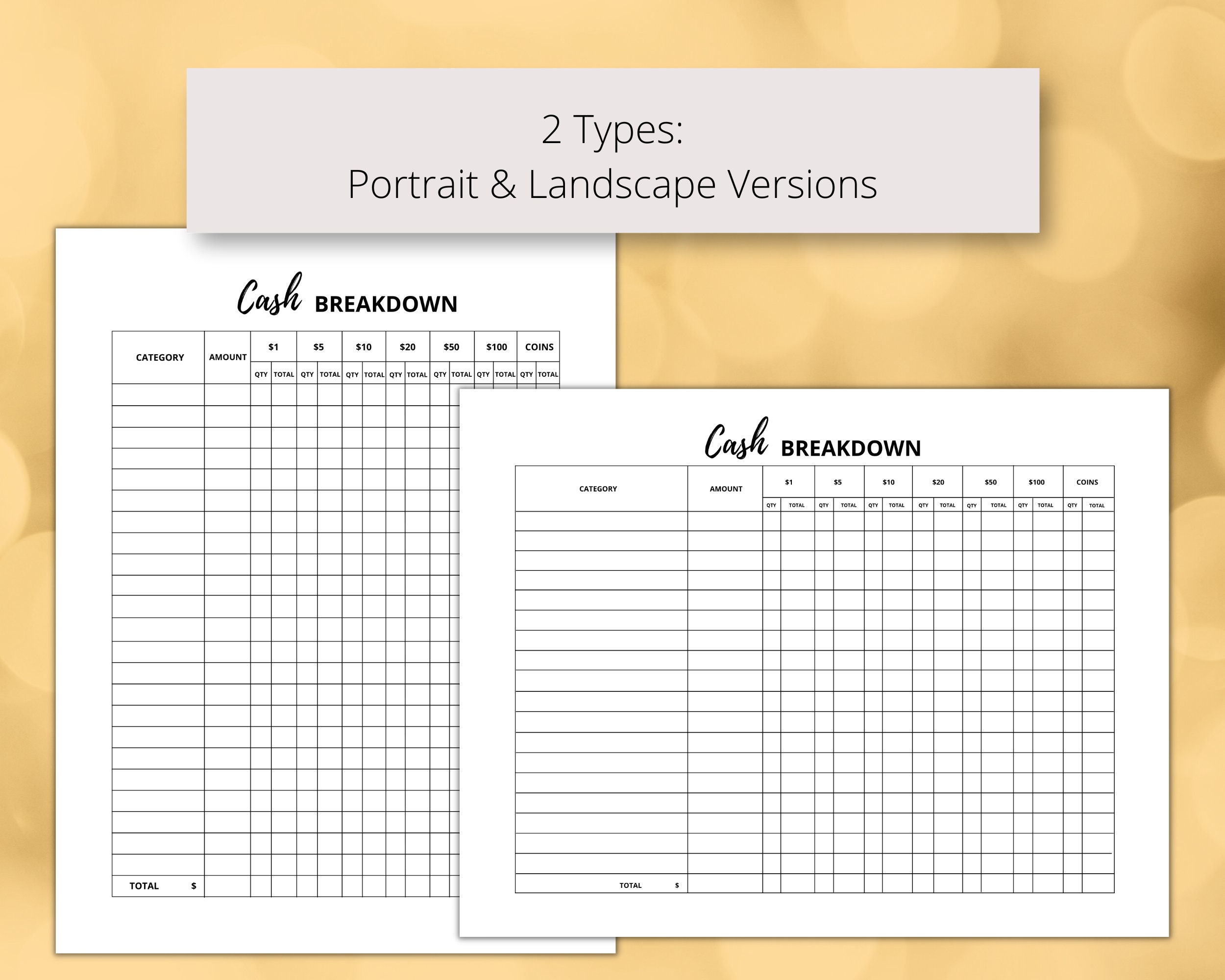 Cash Breakdown Sheet Printable PDF, Money Breakdown Form by ...