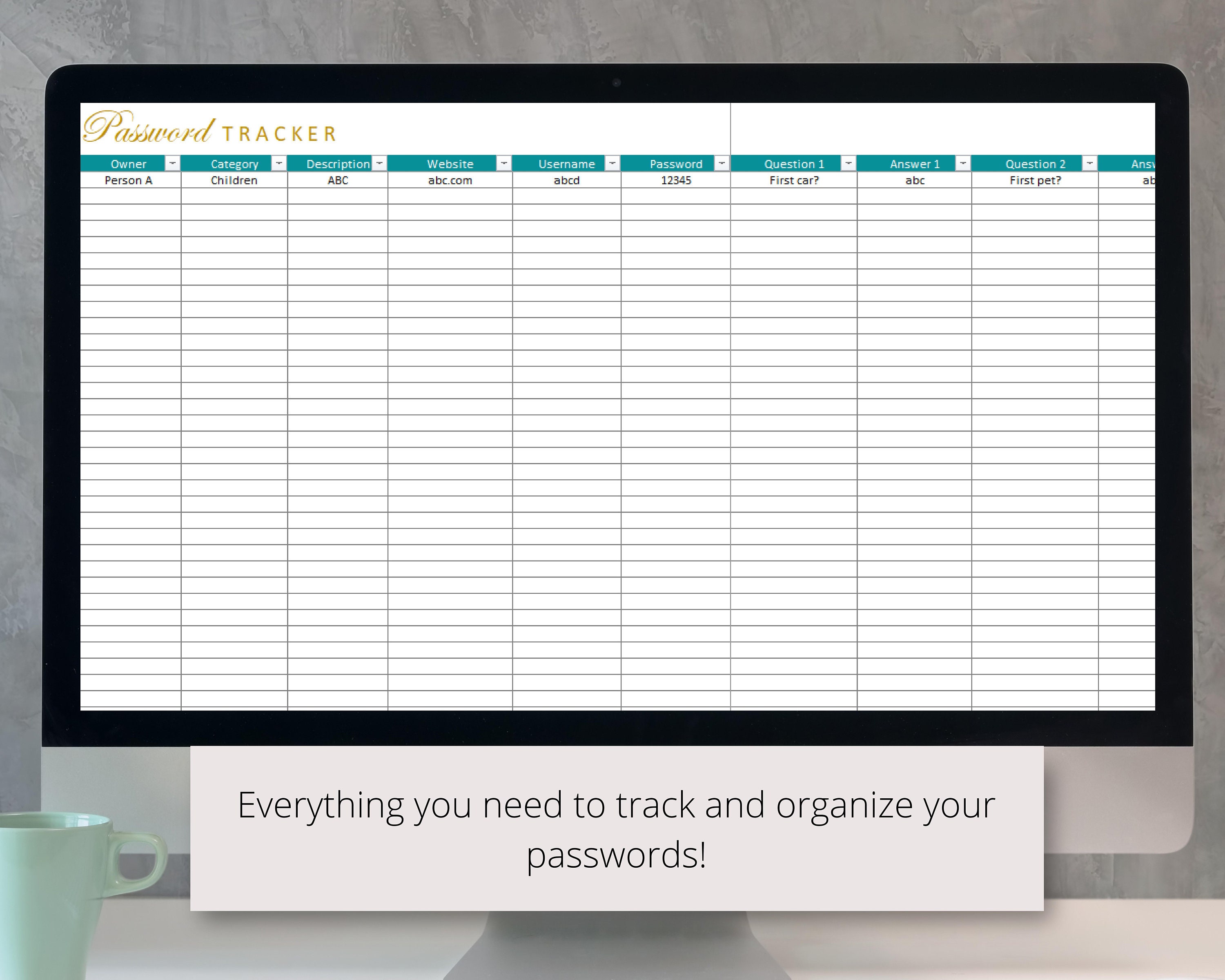 Password Tracker Excel Spreadsheet Organize your Accounts | Etsy