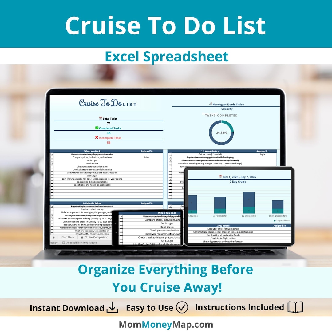 Cruise to Do List Excel Spreadsheet, Cruise Trip Checklist, Cruise ...