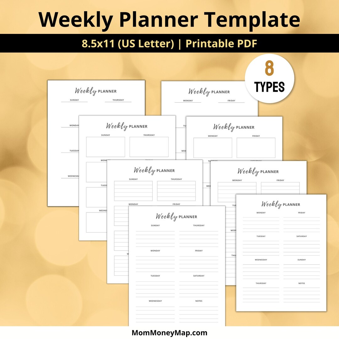 Weekly Planner Portrait Printable, Blank Undated Weekly Planner Pages ...