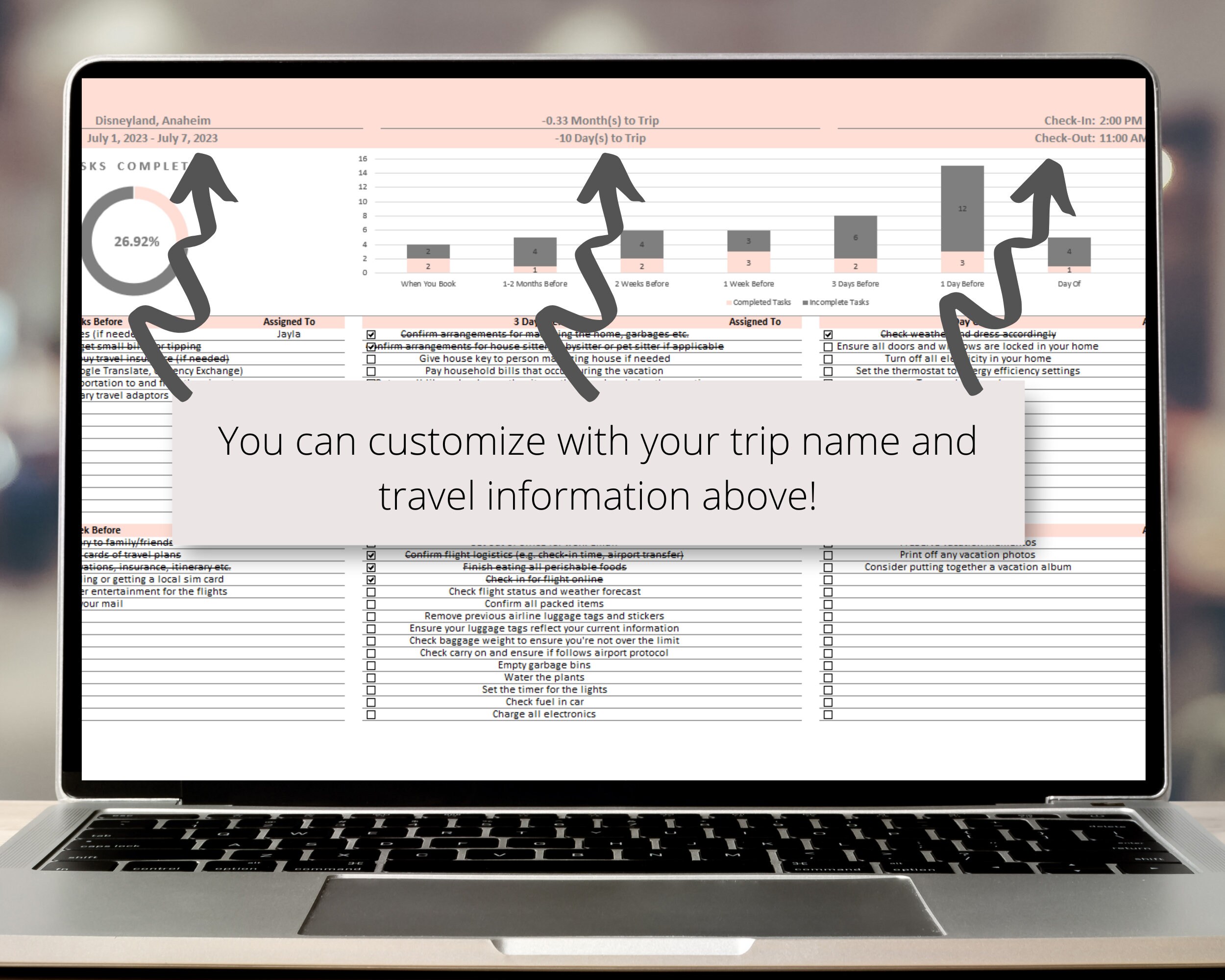 Vacation Checklist Spreadsheet, Travel Checklist Template, Travel To-do ...