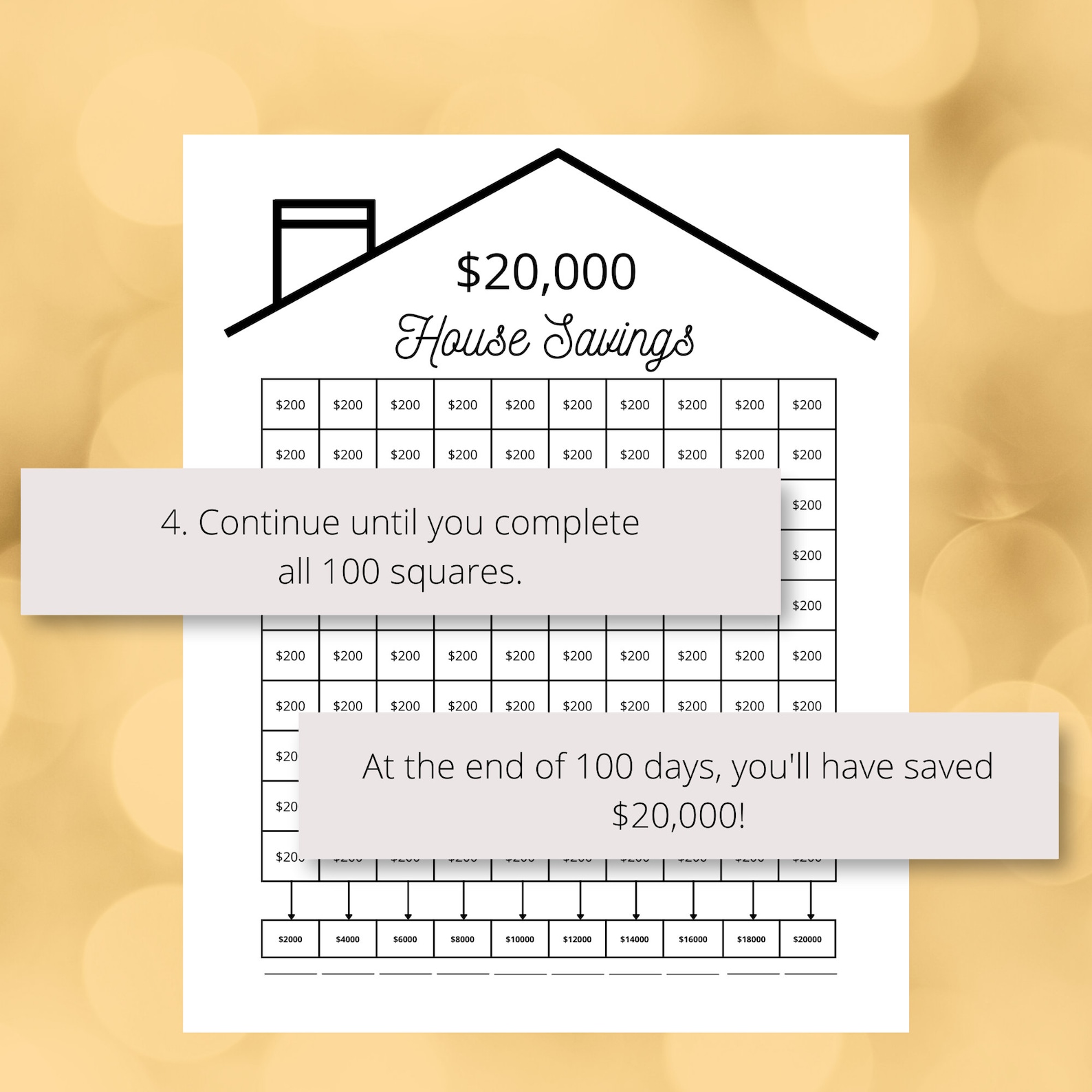 20K House Savings Tracker Printable, House Saving Challenge for Saving ...