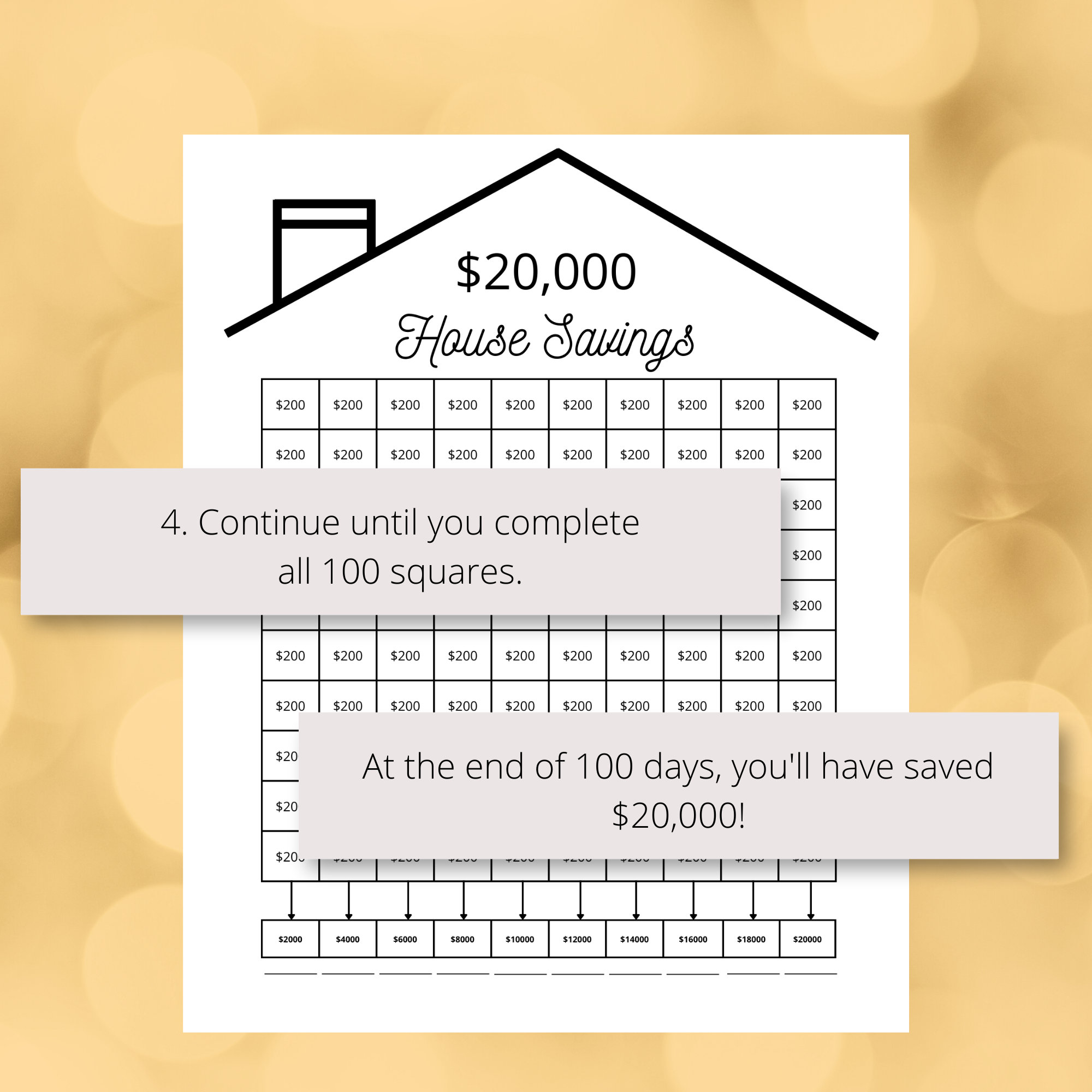 20K House Savings Tracker Printable, House Saving Challenge for Saving ...
