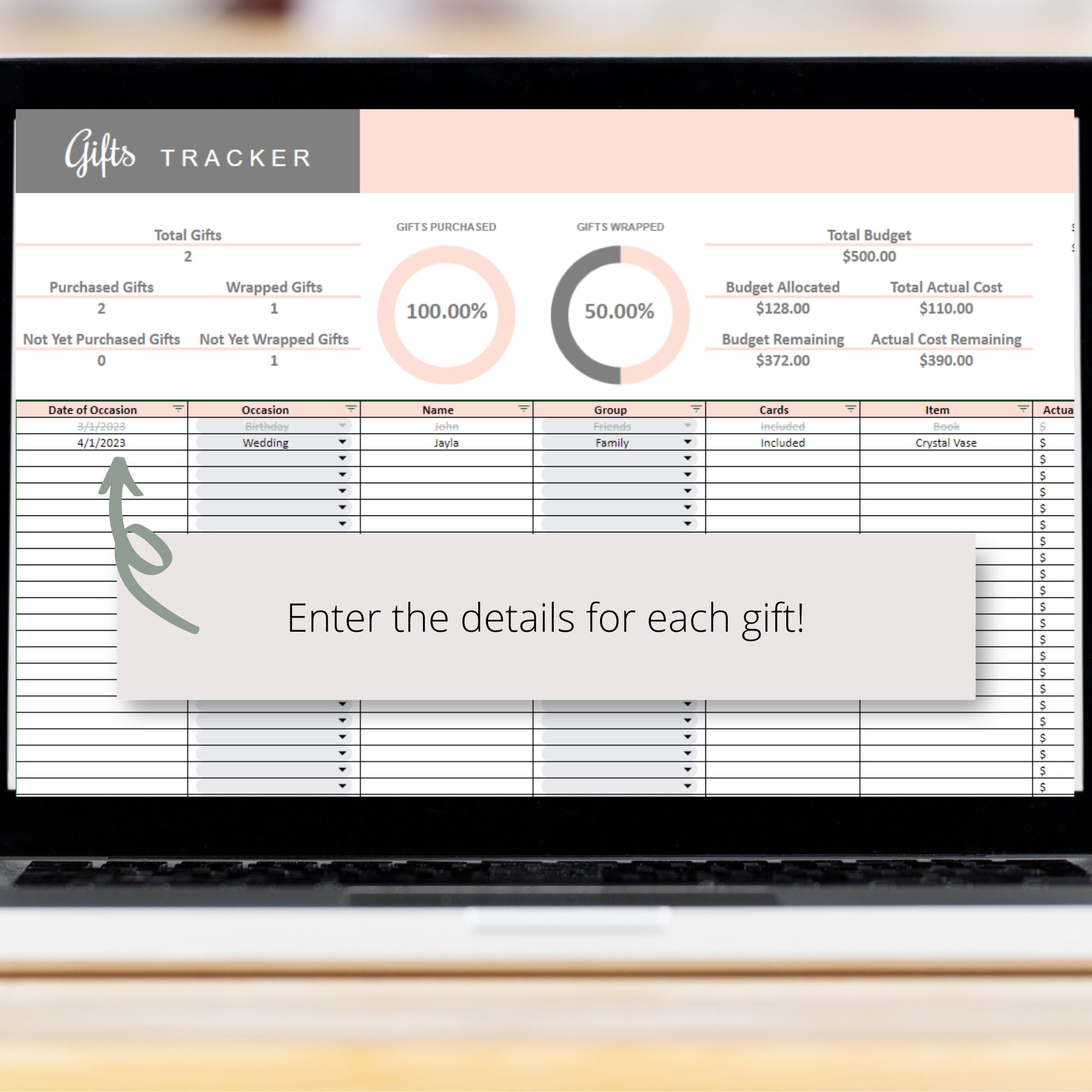 Gift List Tracker Google Sheets Spreadsheet, Gift Planner, Editable ...