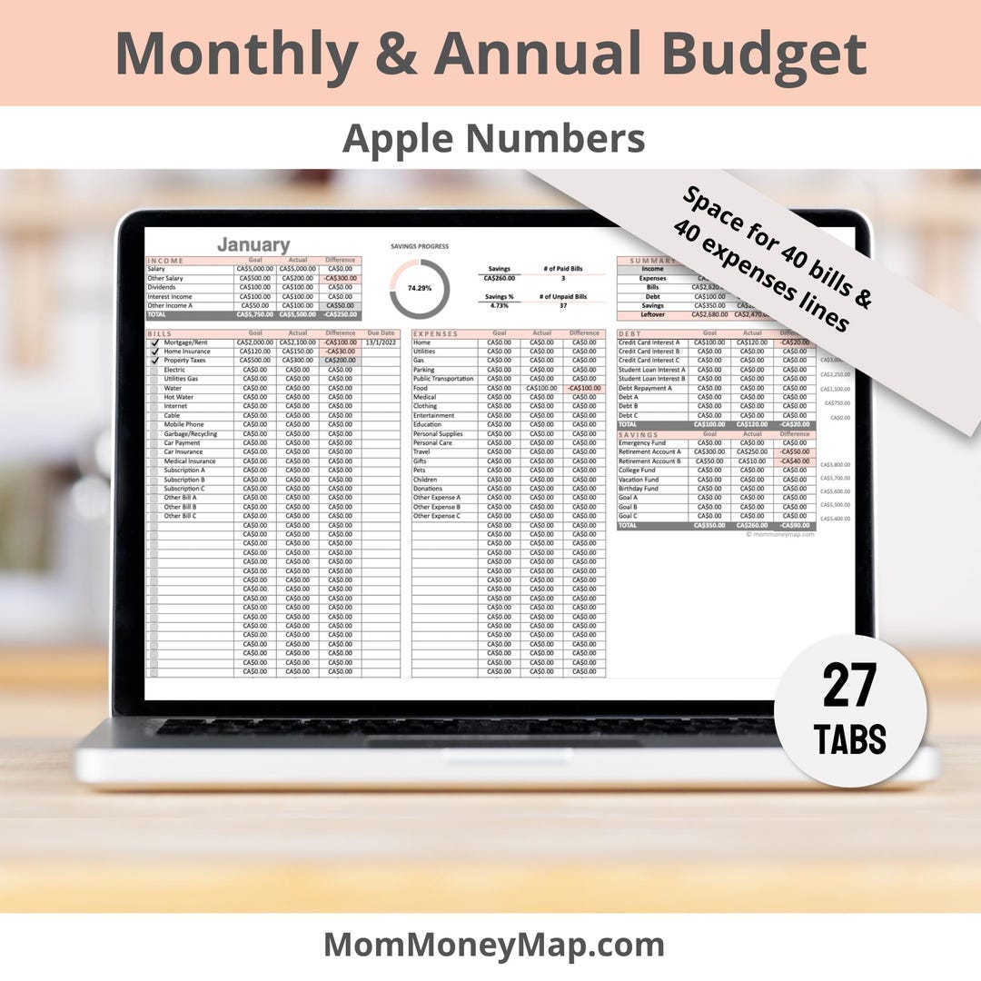 Monthly Budget Apple Numbers Spreadsheet Template With Extra Expense ...