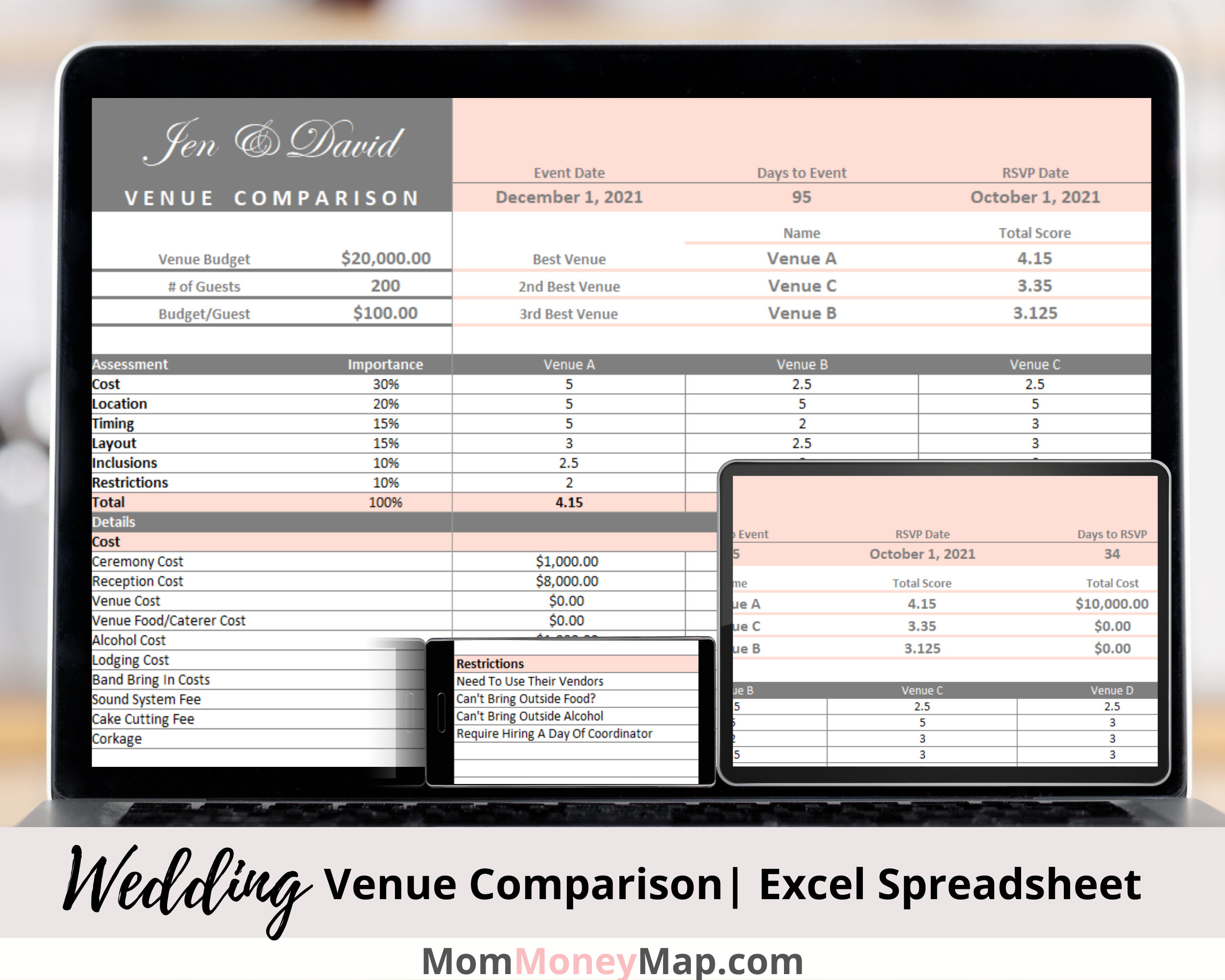 Wedding Venue Comparison Excel Spreadsheet Compare Wedding - Etsy Australia