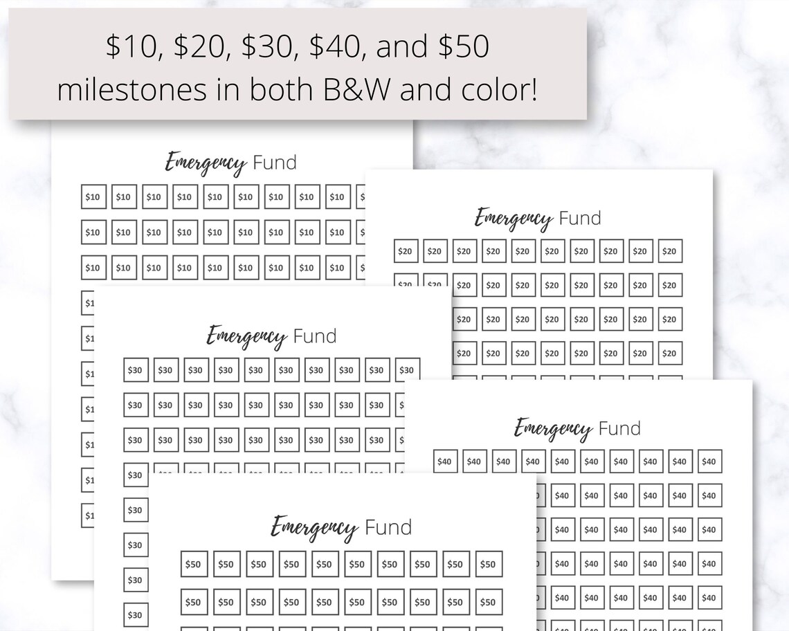 Emergency Fund Tracker Chart Printable PDF Track Your Savings - Etsy Canada