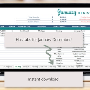 Checkbook Register With Monthly Summaries Excel Spreadsheet Template ...