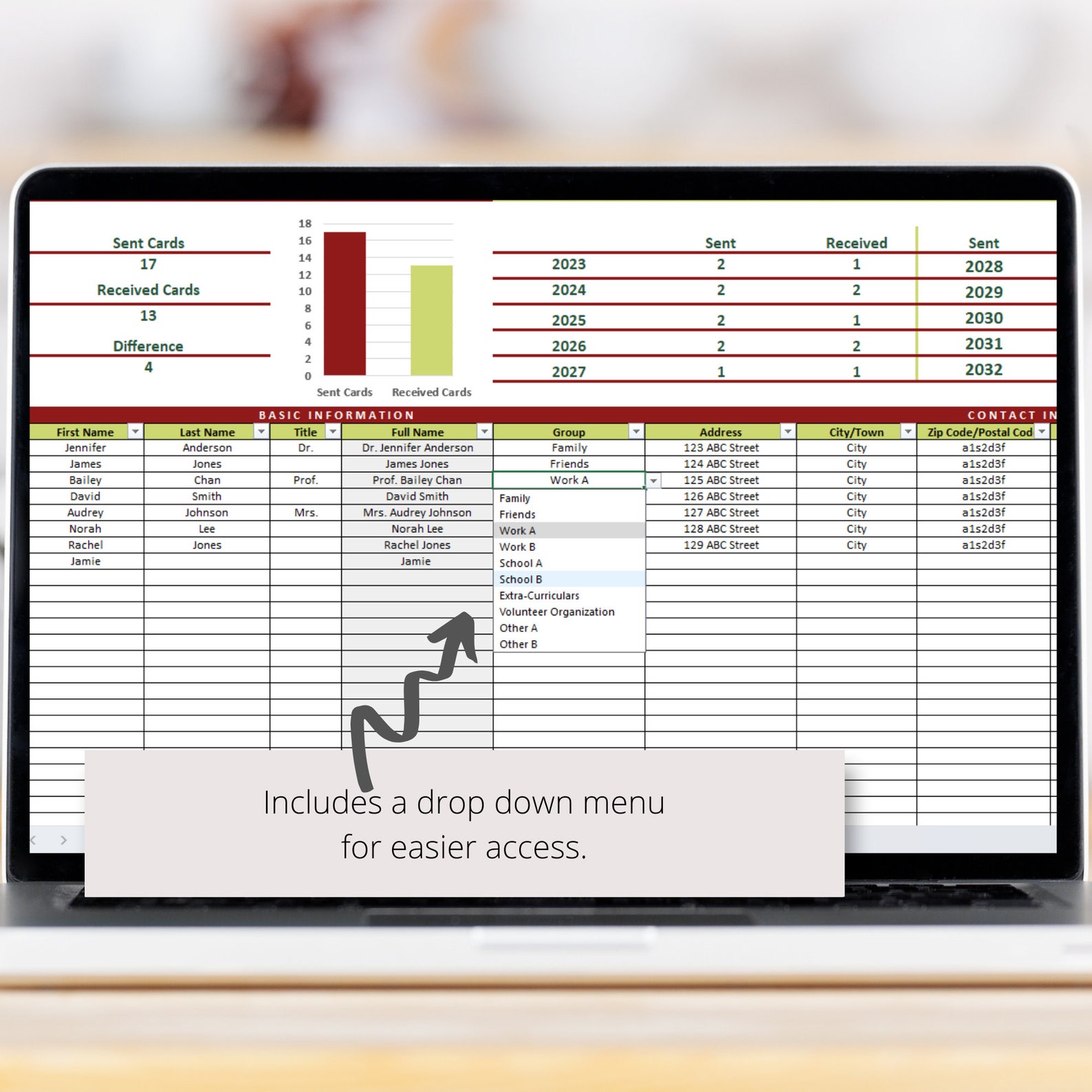 Christmas Card Tracker Excel Spreadsheet Template, Xmas Card Address ...