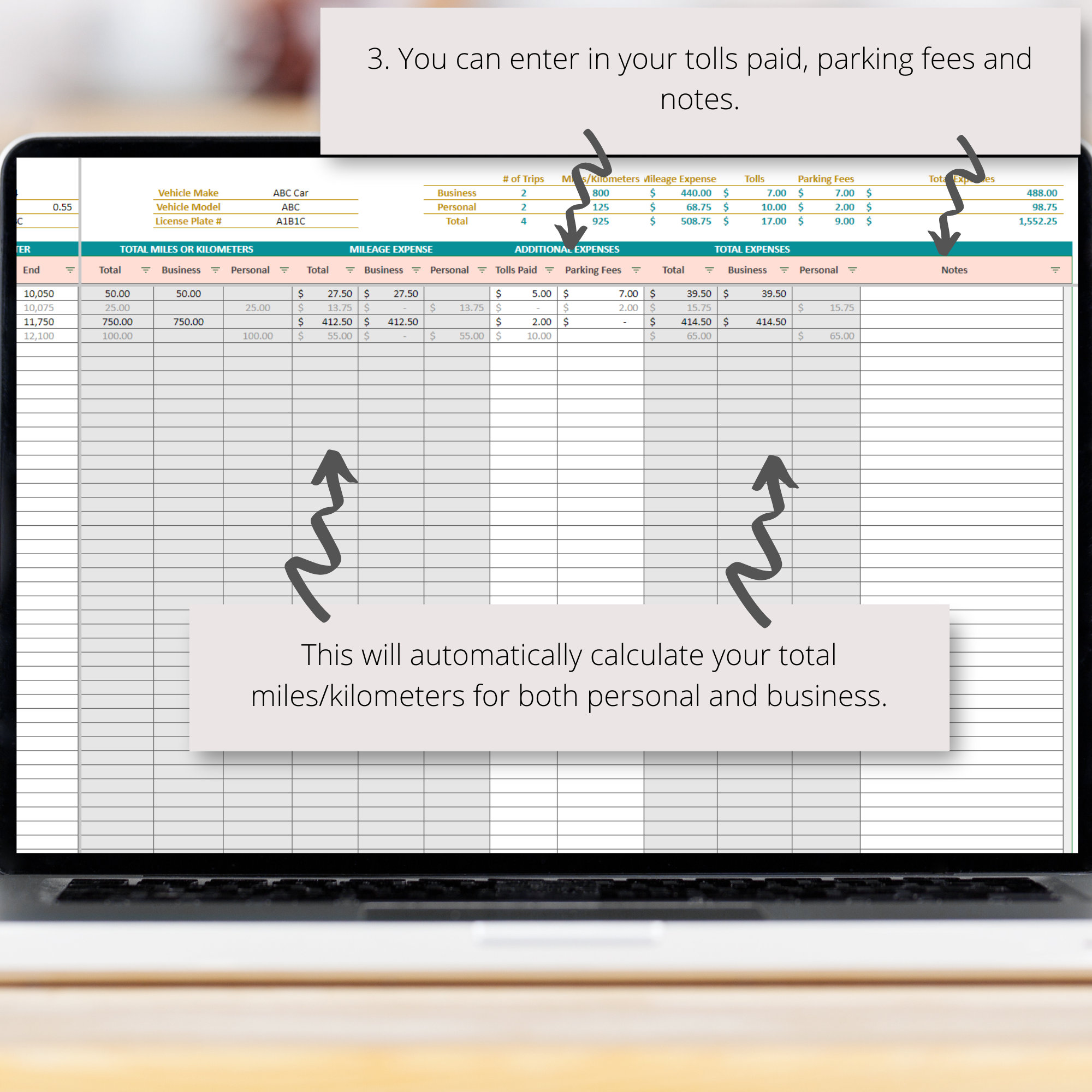 Car Mileage Tracker, Vehicle Mileage Log for Business and Work, Track ...