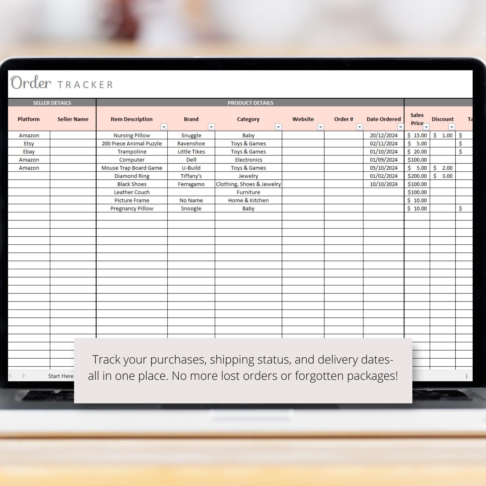 Online Order Tracker Excel Spreadsheet, Shopping List Tracker Planner ...