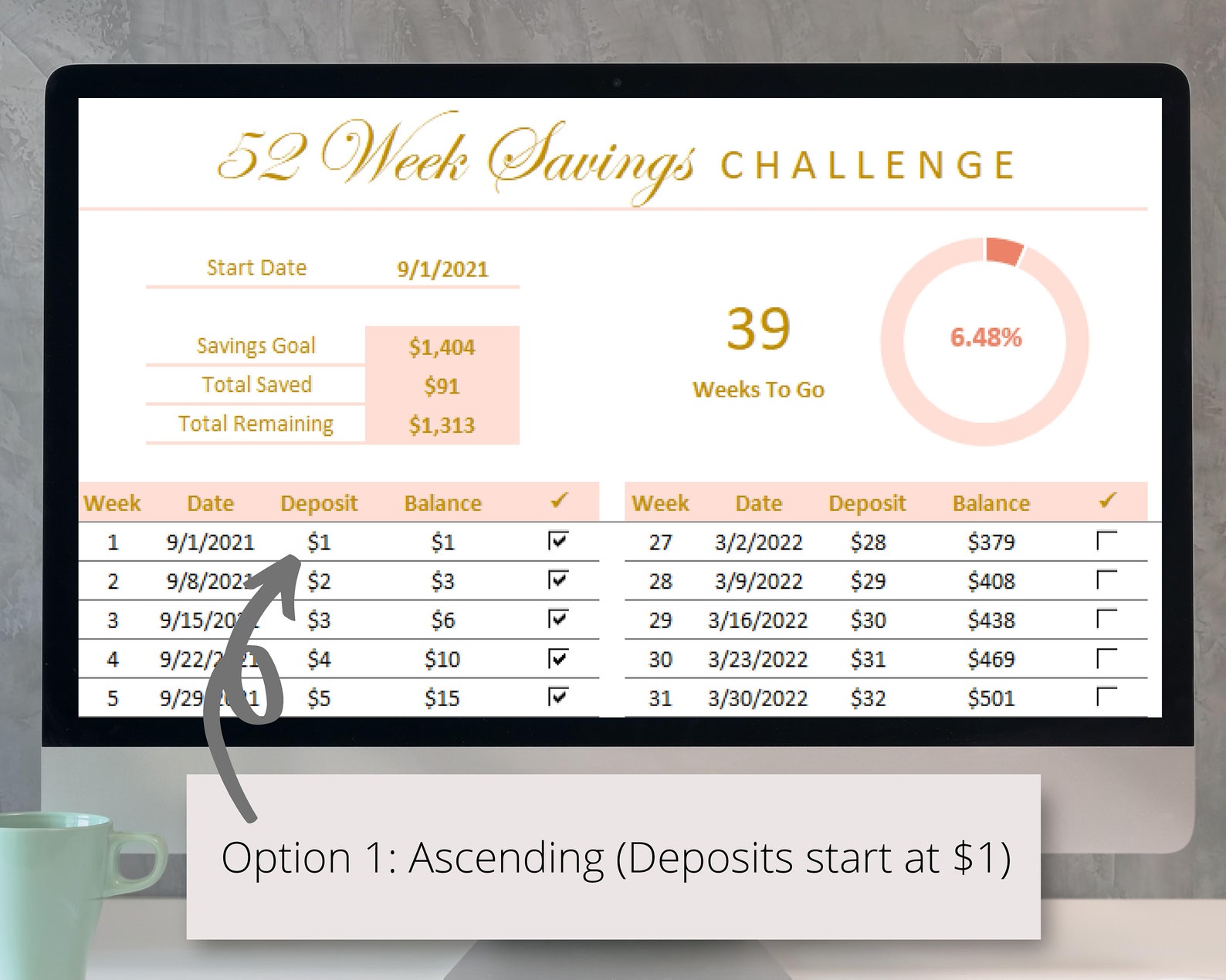 52 Week Savings Challenge Excel Spreadsheet Stay Motivated | Etsy