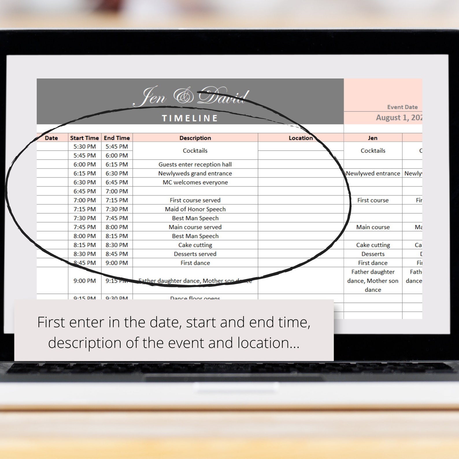 Wedding Event Timeline Excel Spreadsheet | Wedding Itinerary for the ...
