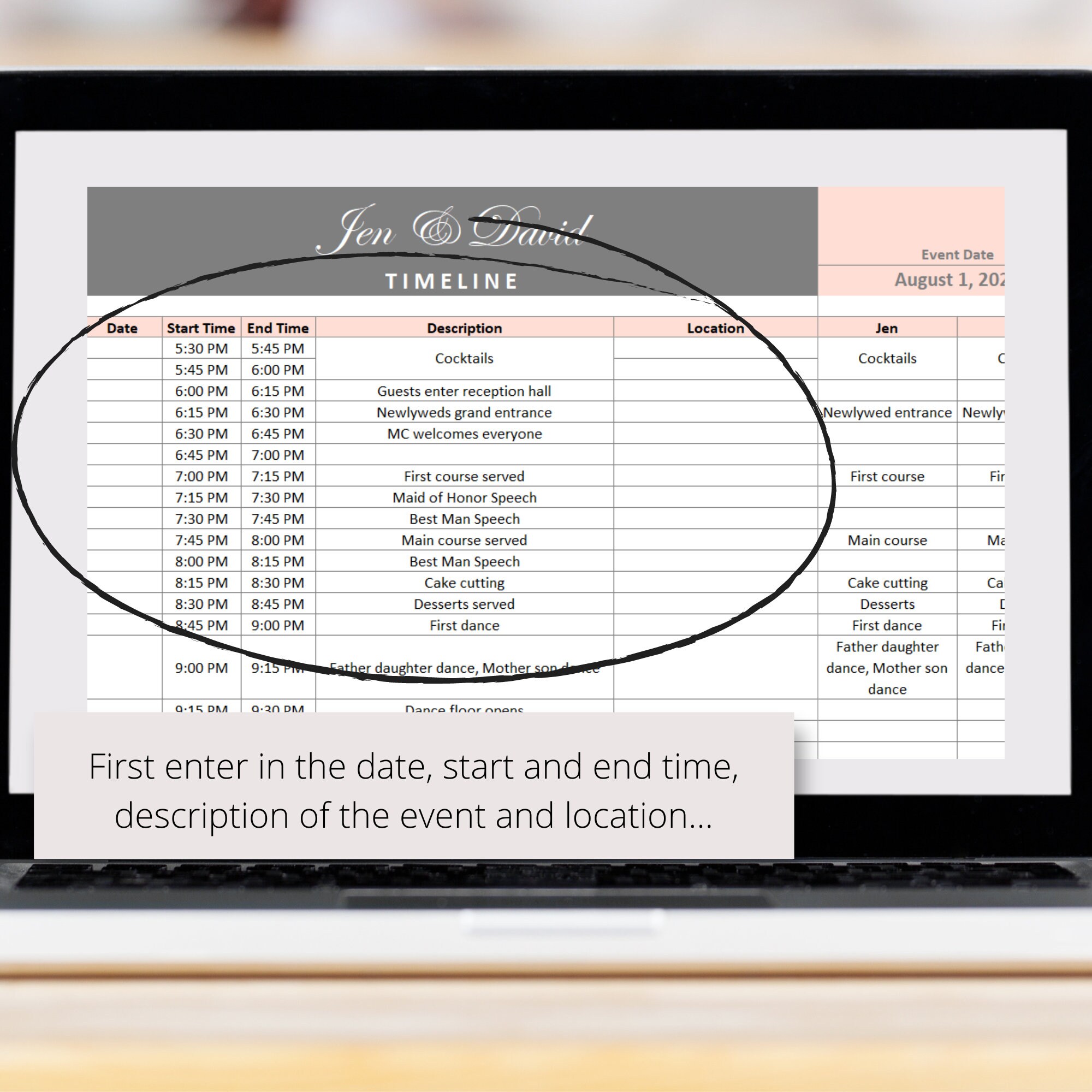 Wedding Event Timeline Excel Spreadsheet Wedding Itinerary for the ...