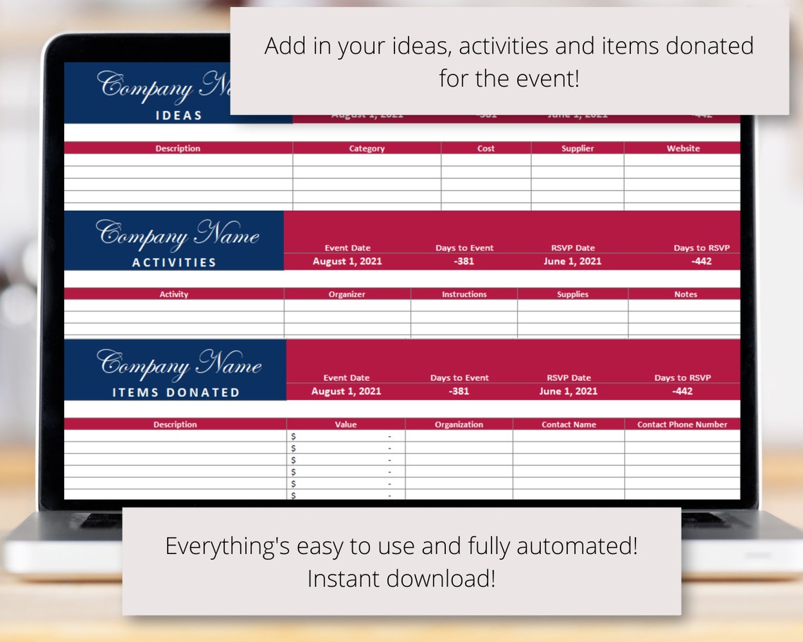 Fundraiser Event Planner Digital Excel Spreadsheet Template - Etsy