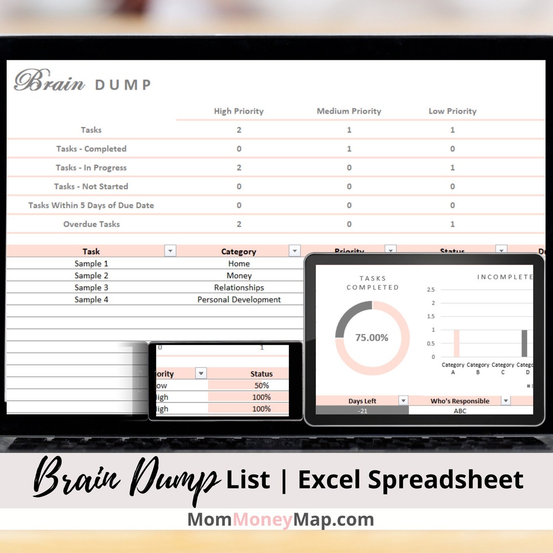 Brain Dump Excel Spreadsheet Template Track and Organize - Etsy