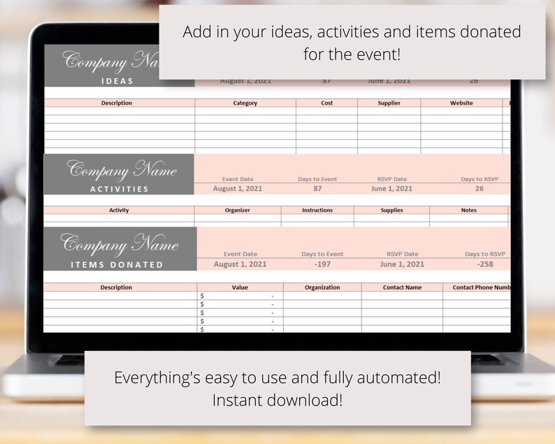 Fundraiser Event Planner Excel Spreadsheet Template Gala - Etsy