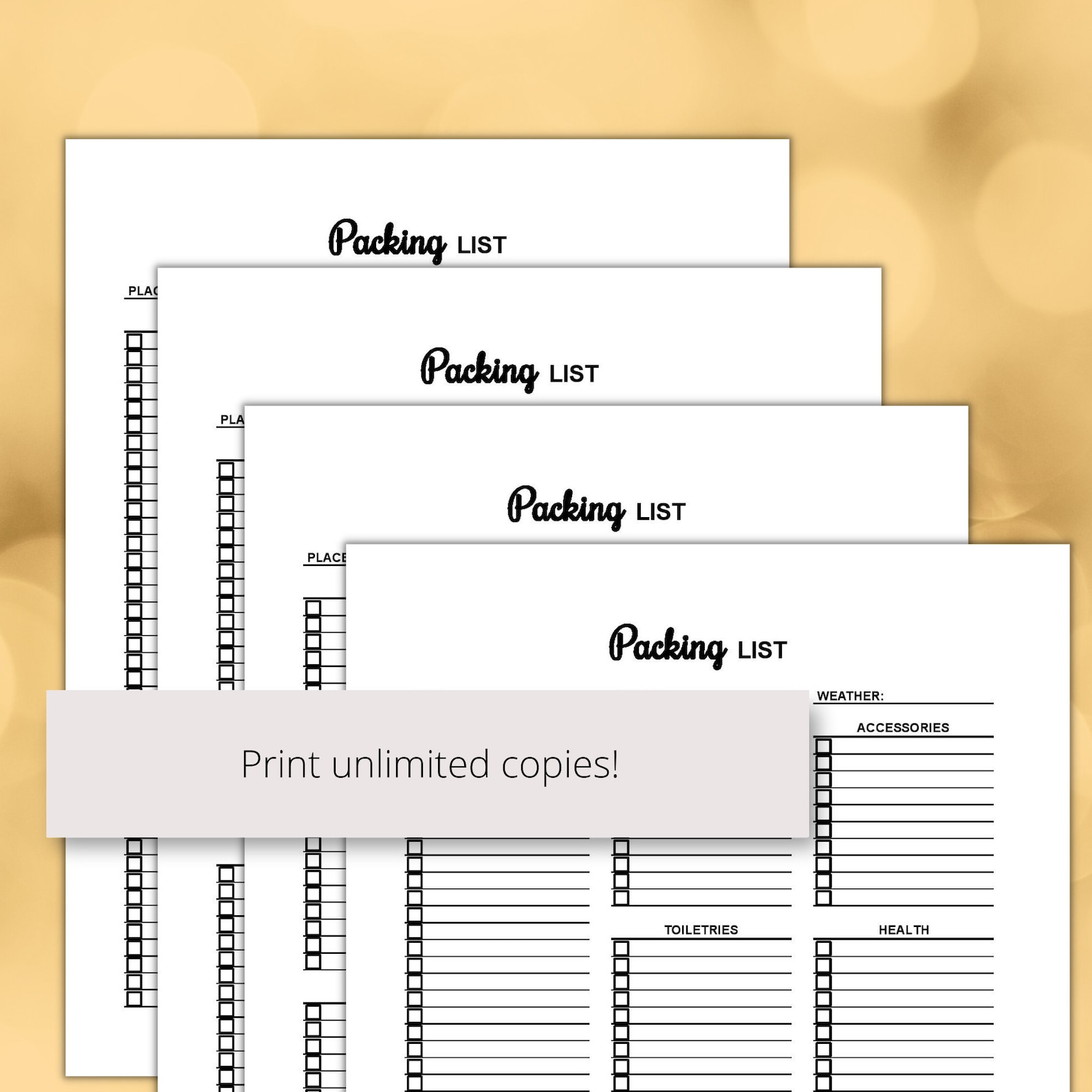 Blank Packing List Printable PDF for Travel, Editable Vacation Packing ...