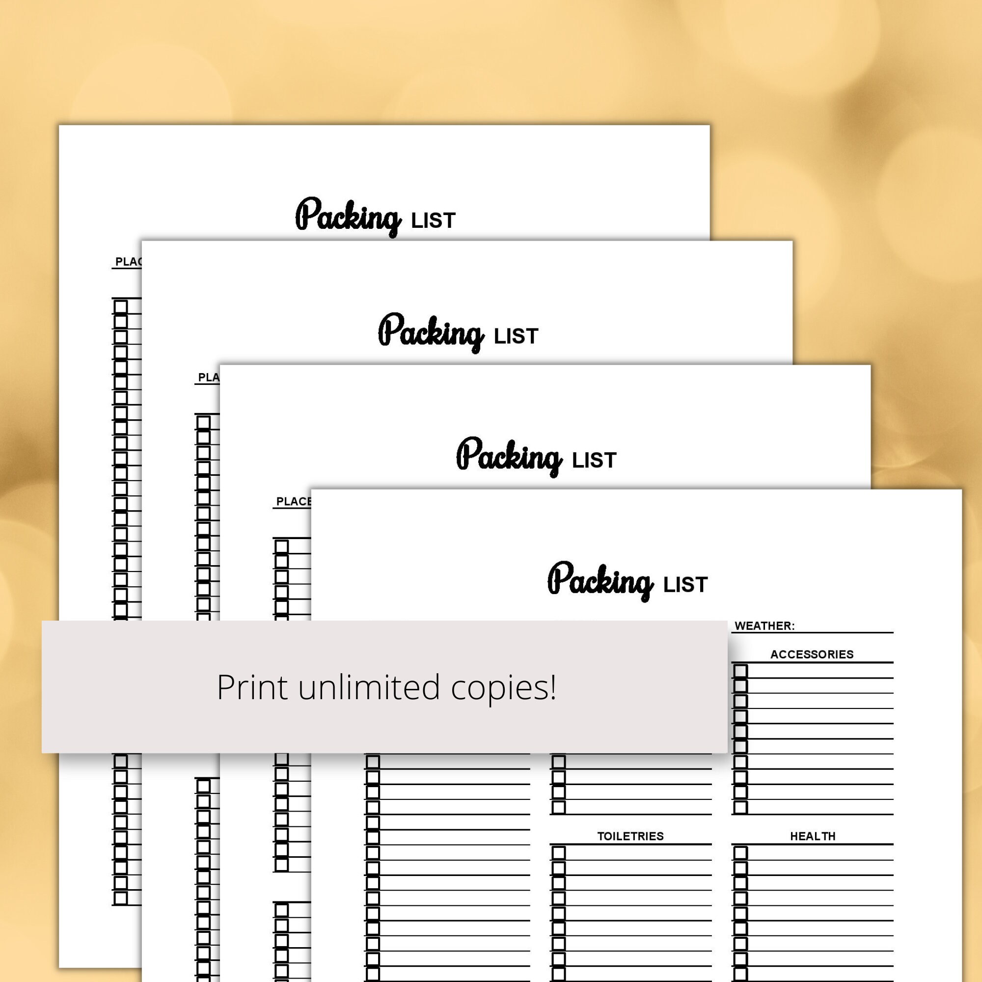 Blank Packing List Printable PDF for Travel, Editable Vacation Packing ...