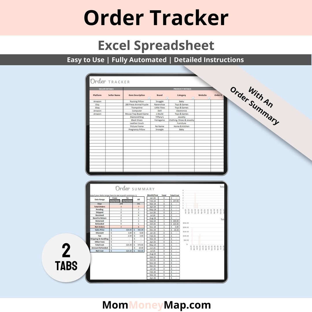 Online Order Tracker Excel Spreadsheet, Shopping List Tracker Planner ...