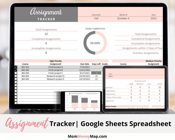 Assignment Tracker Google Sheets Spreadsheet Template - Etsy