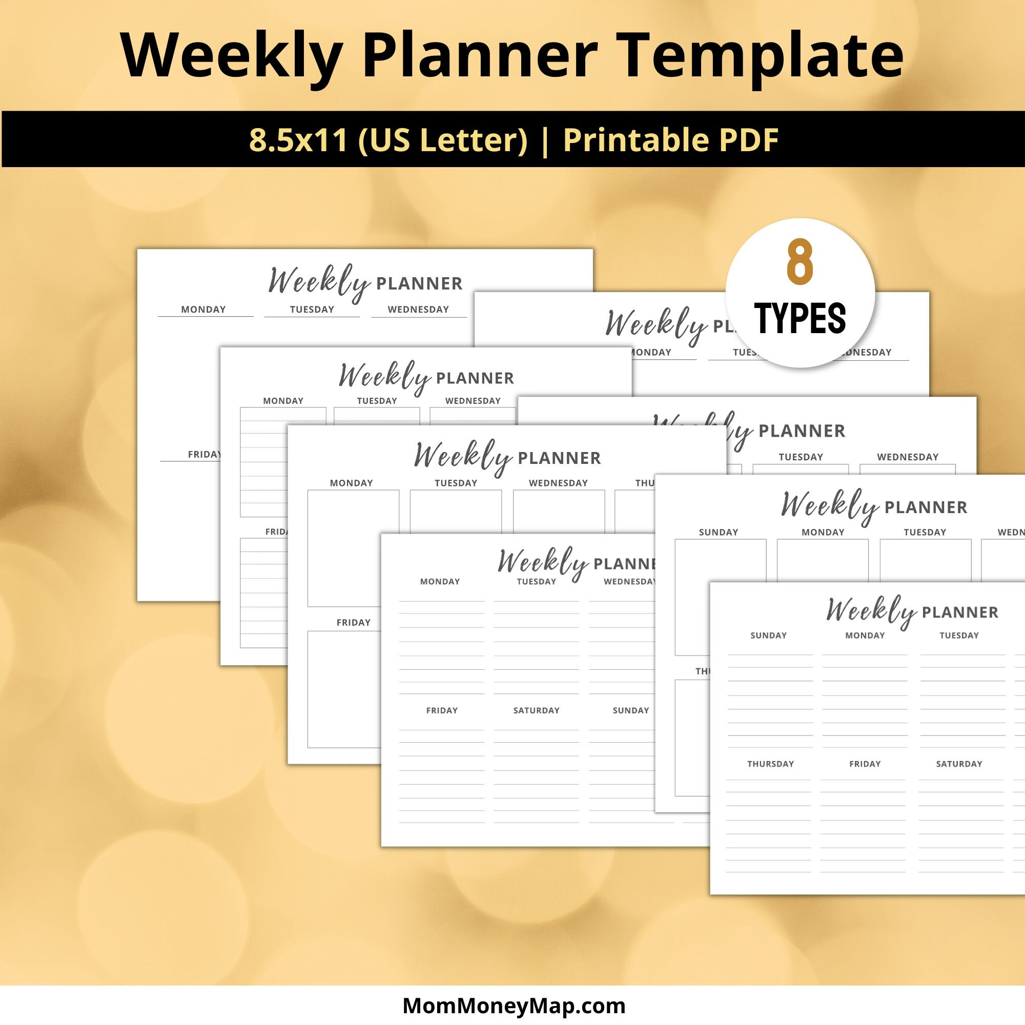 Weekly Planner Landscape Printable PDF, Weekly Calendar Print, Weekly ...