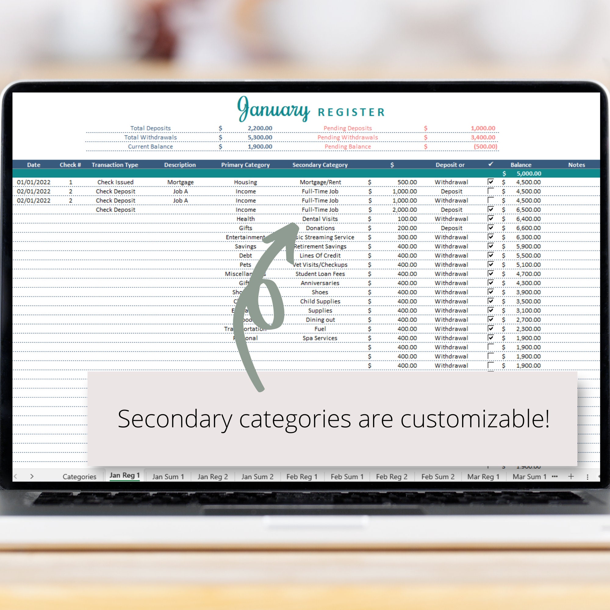 2 Checkbook Registers With Monthly and Annual Summaries Excel ...