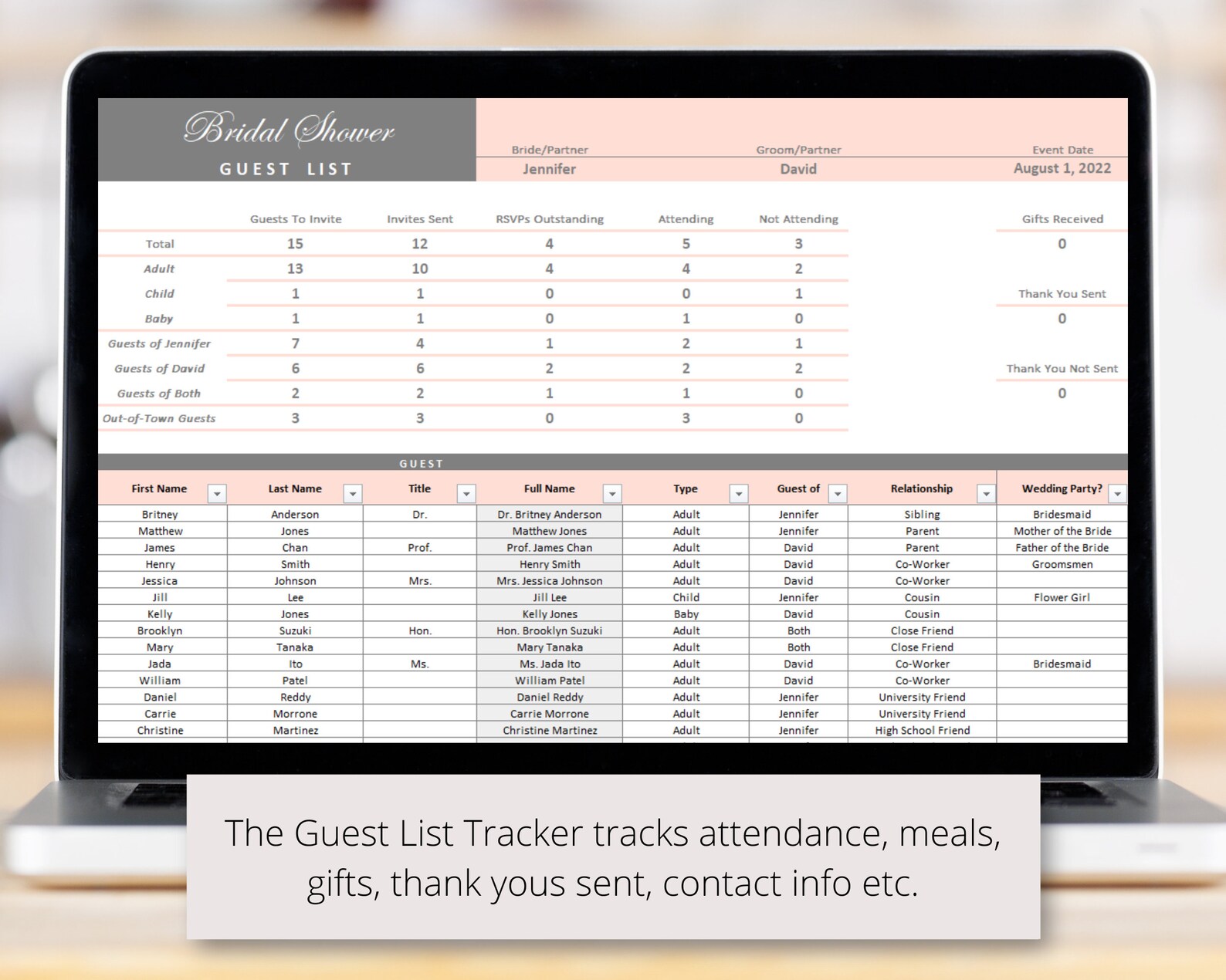 Bridal Shower Planner Excel Spreadsheet Template Bridal - Etsy