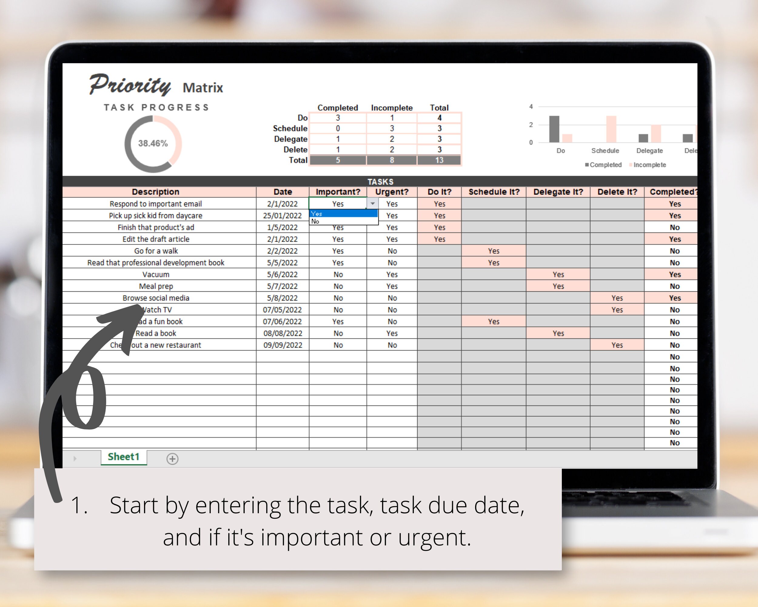 Eisenhower Matrix Excel Productivity Planner Template Using the Urgent ...