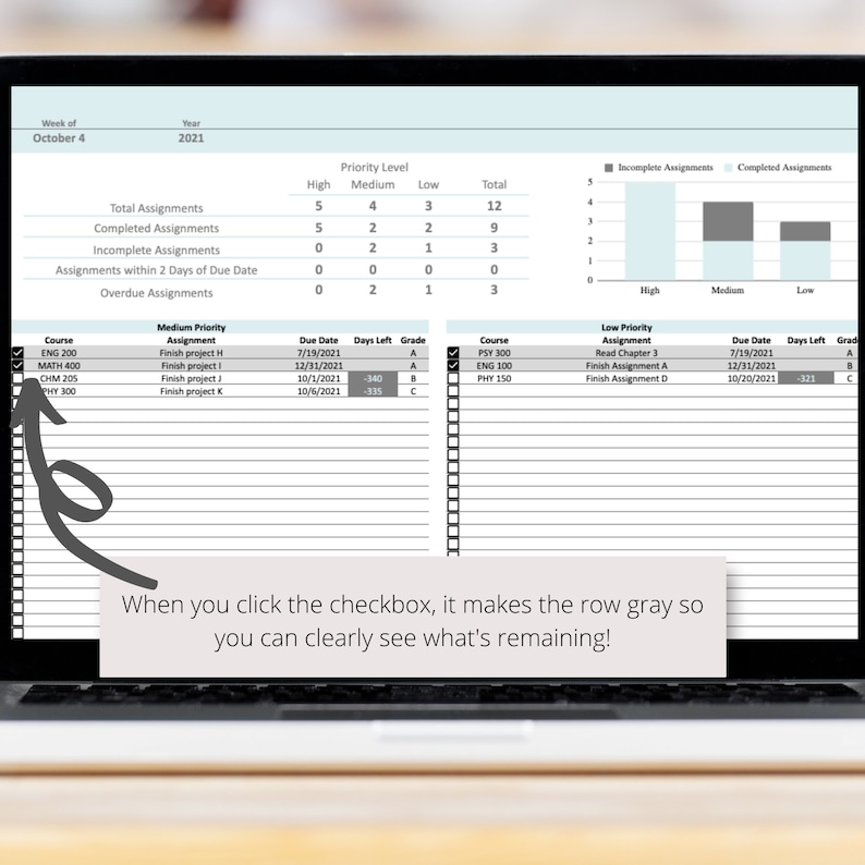 Homework Tracker Google Sheets Spreadsheet Template - Etsy