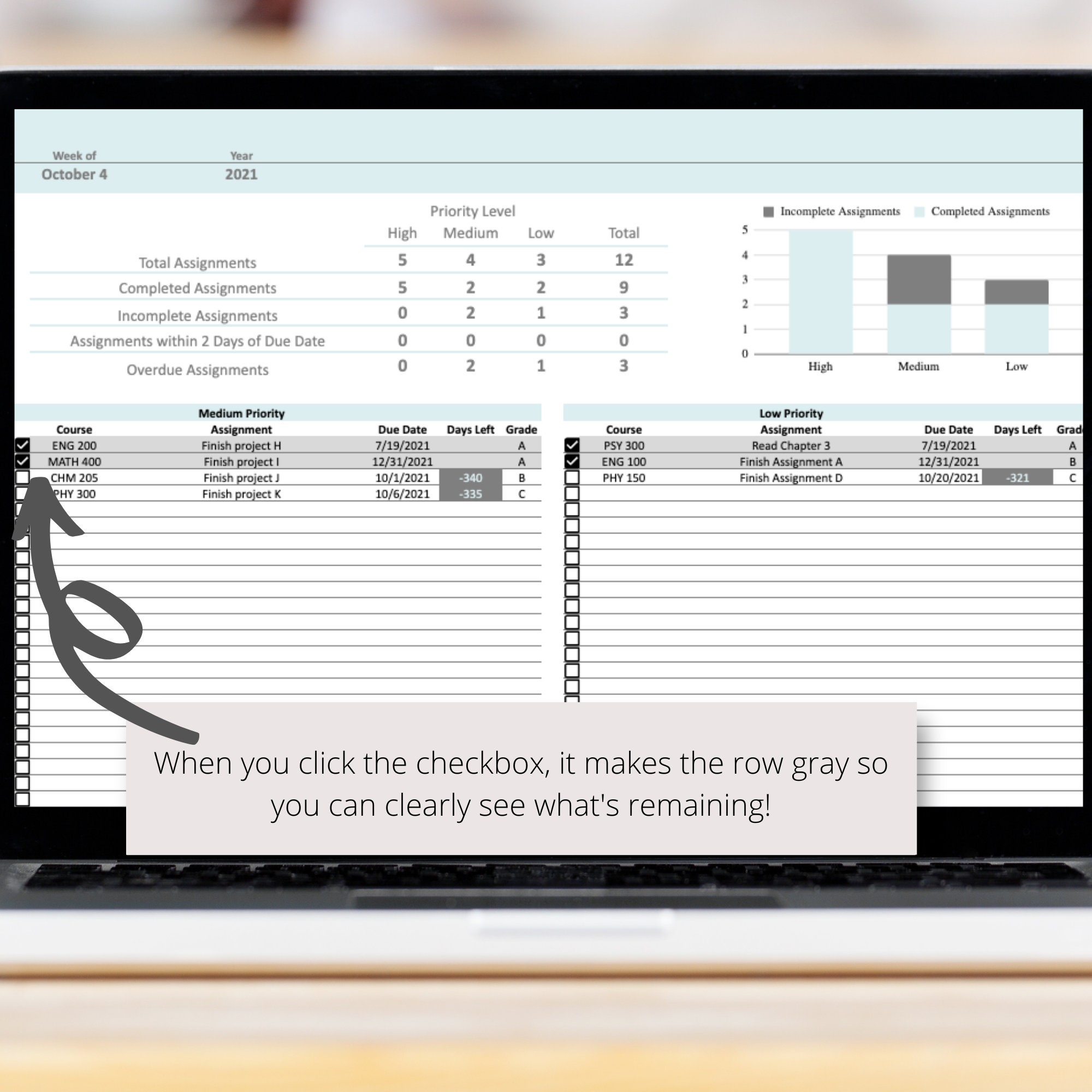 Homework Tracker Google Sheets Spreadsheet Template, Assignment Log ...