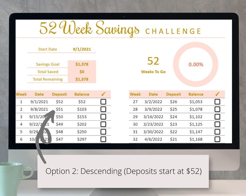 52 Week Savings Challenge Google Sheets Template Stay | Etsy