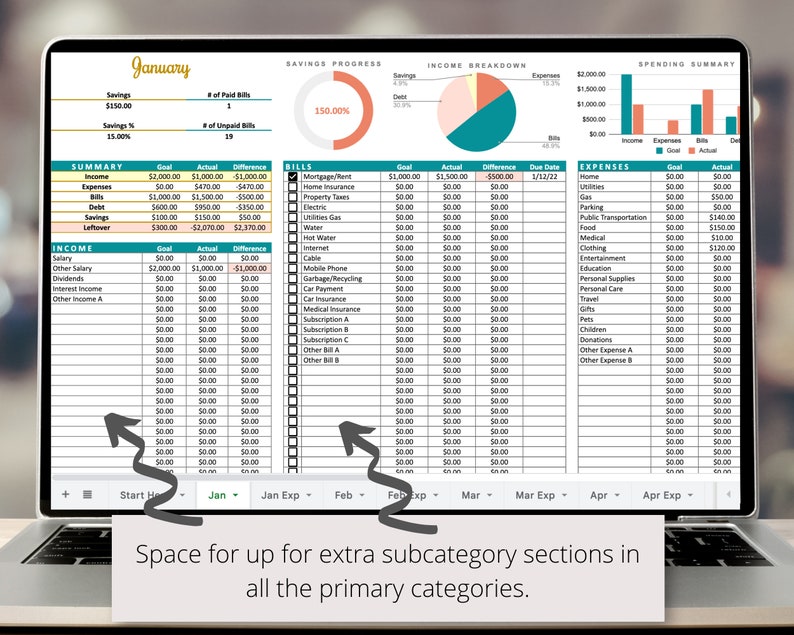 Simple Budget Google Sheets Spreadsheet Template, Personal Paycheck ...