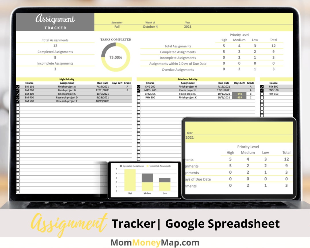 Homework Study Tracker Google Sheets Spreadsheet Template - Etsy
