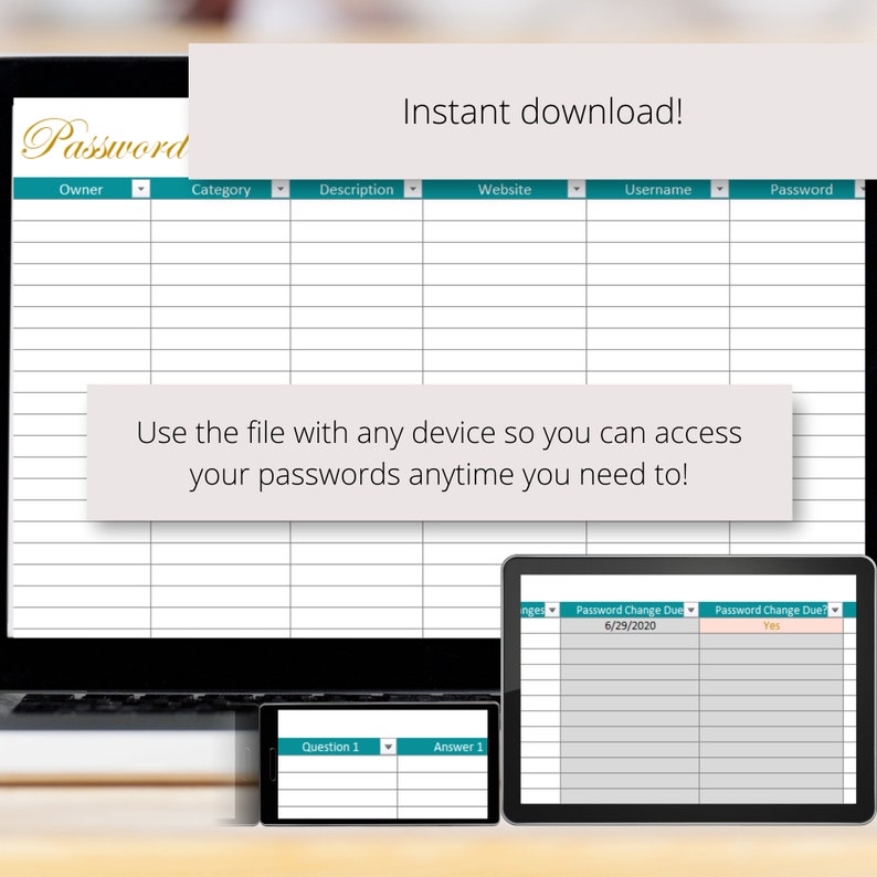 Password Tracker Excel Spreadsheet, Organize Your Logins, Accounts and ...