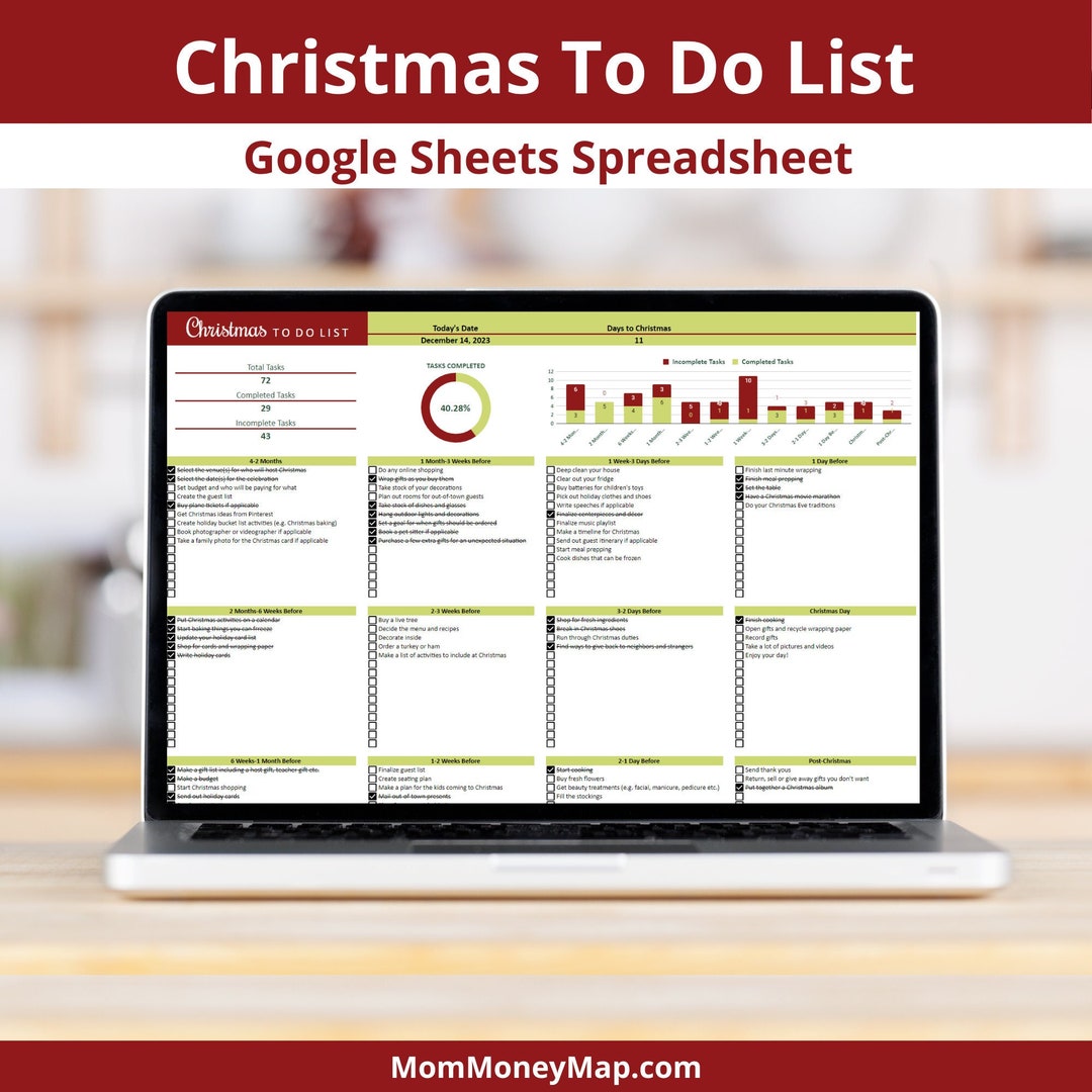 Christmas to Do List Spreadsheet Google Sheets Template, Holiday to Do ...