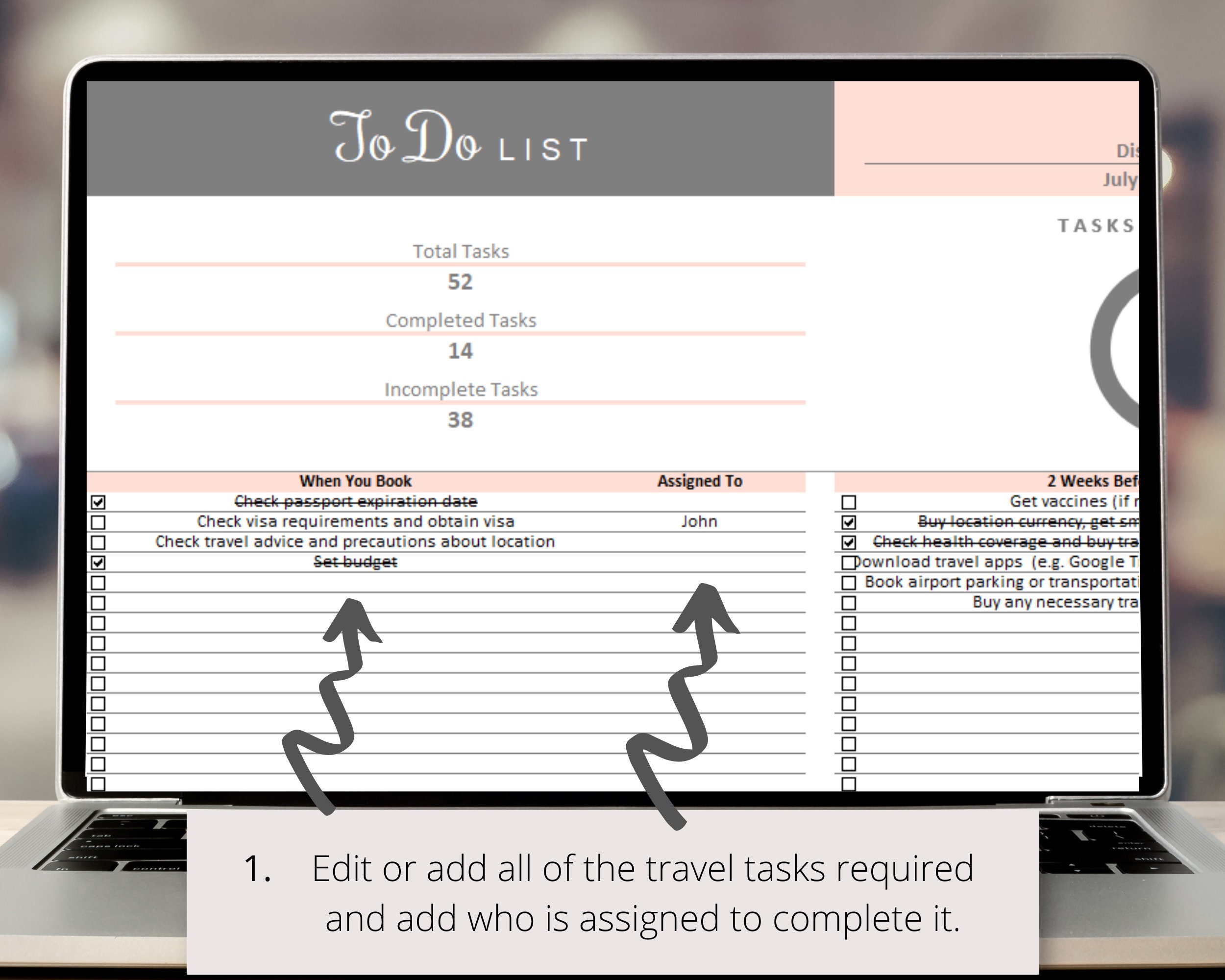 Vacation Checklist Spreadsheet, Travel Checklist Template, Travel To-do ...